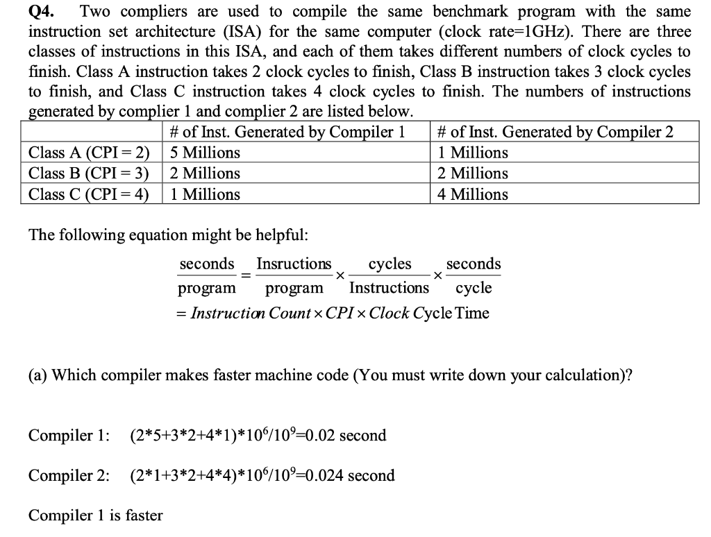 Solved Q4. Two compliers are used to compile the same | Chegg.com
