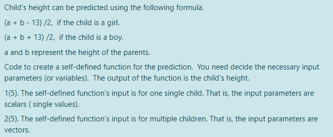 Solved Child's height can be predicted using the following | Chegg.com