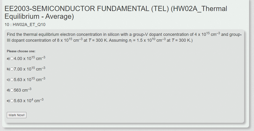 Solved EE2003-SEMICONDUCTOR FUNDAMENTAL (TEL) (HWO2A_Thermal | Chegg.com