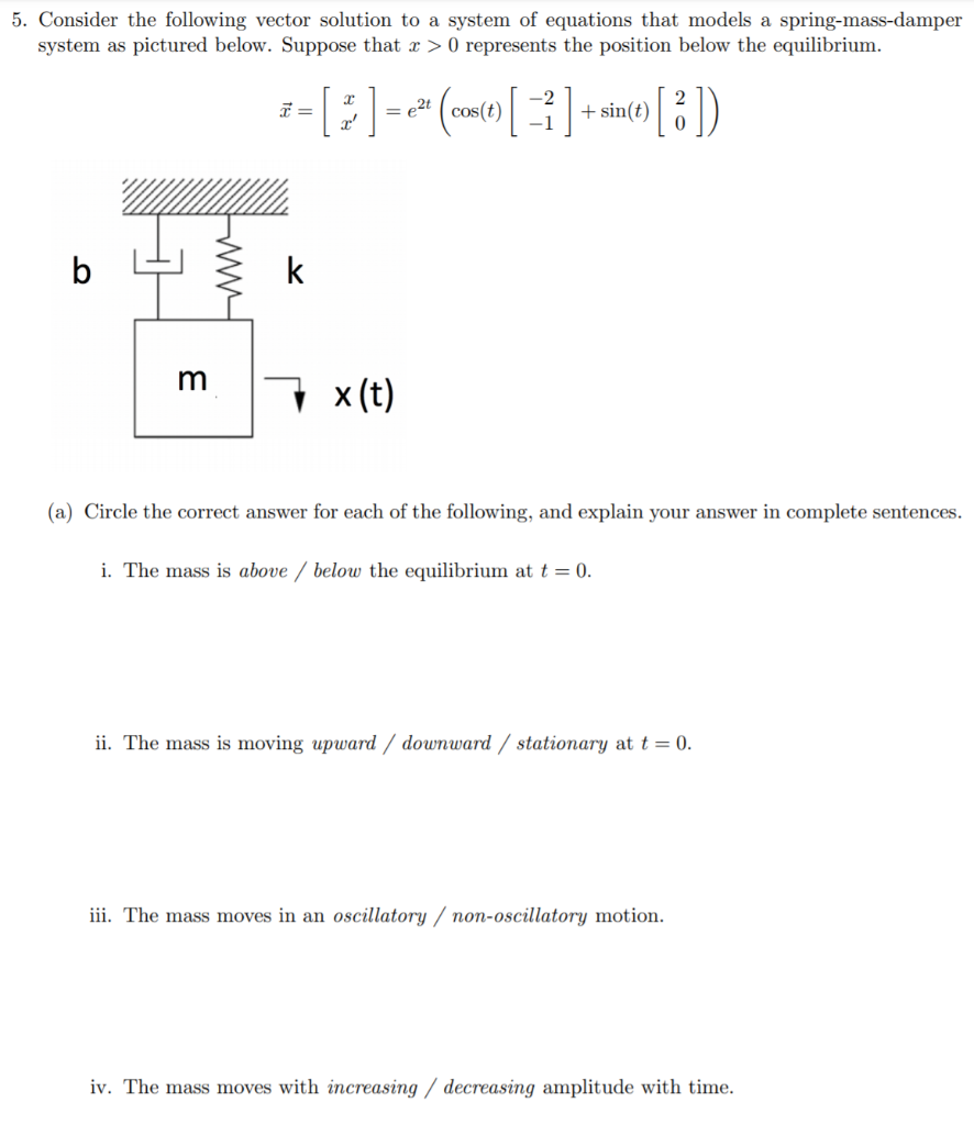 Solved 5. Consider the following vector solution to a system | Chegg.com