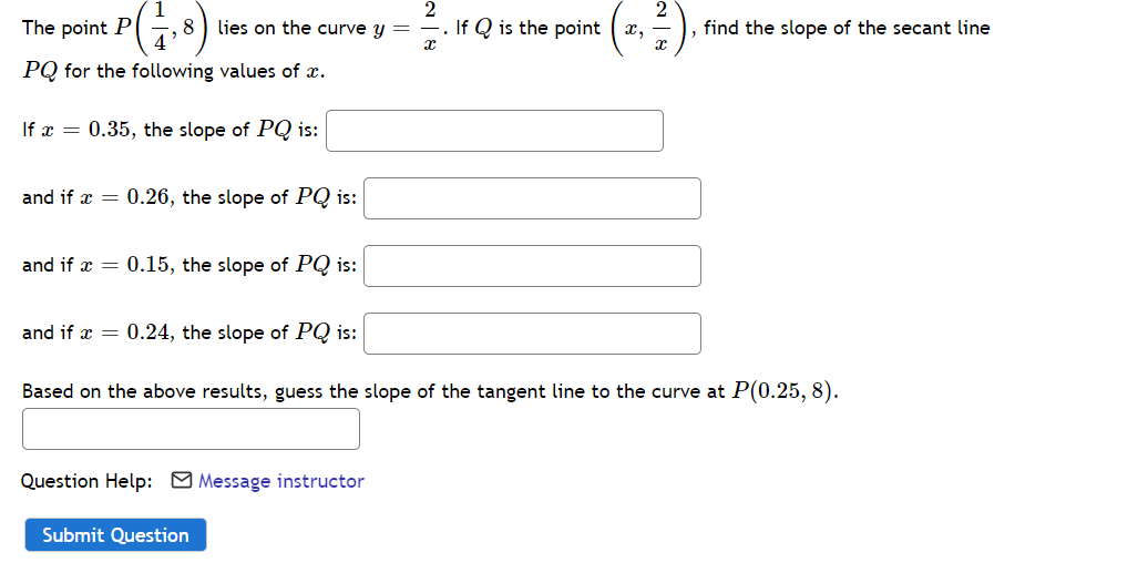 Solved The point P ( 1 4 , 8 ) lies on the curve y = 2 x . | Chegg.com