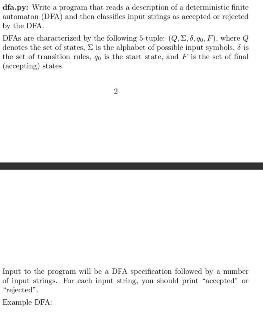 Solved dfa.py: Write a program that reads a description of a | Chegg.com