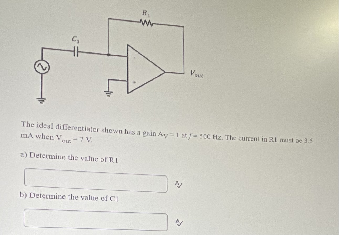 Solved The ideal differentiator shown has a gain AV=1 at | Chegg.com