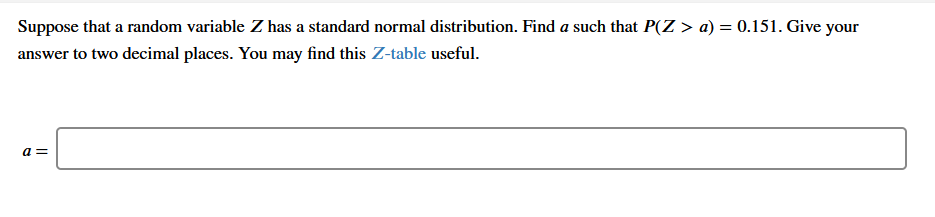 Solved Suppose that a random variable Z has a standard | Chegg.com