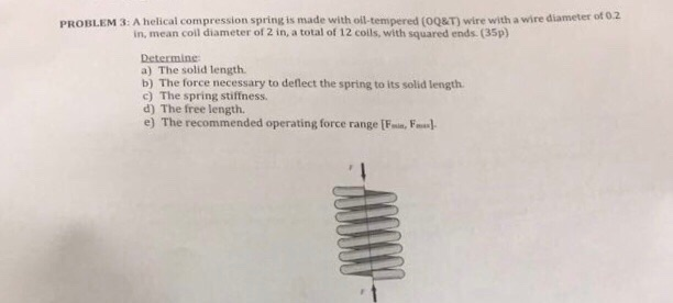 Solved PROBLEM 3: A helical compression spring is made with | Chegg.com