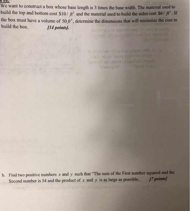 Solved We want to construct a box whose base length is 3 | Chegg.com