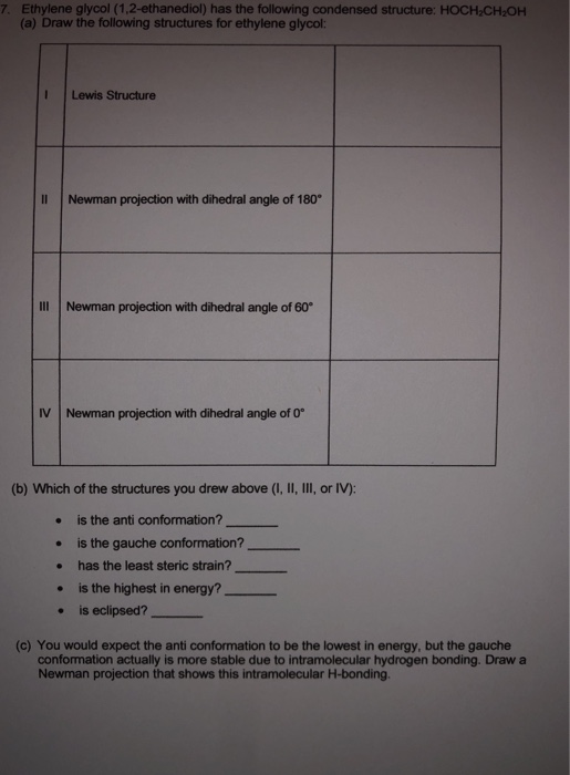 Solved 7. Ethylene glycol (1,2-ethanediol) has the following | Chegg.com