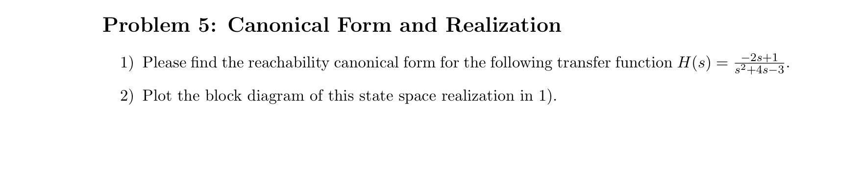 Solved Problem 5 Canonical Form And Realization 1 Please