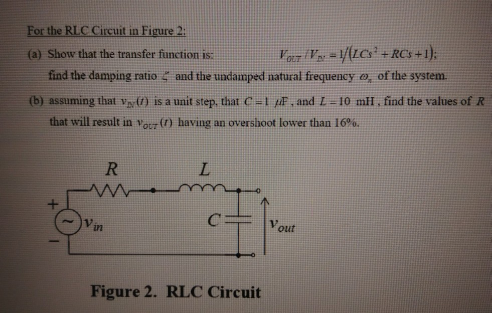 Solved For the RLC Circuit in Figure 2: (a) Show that the | Chegg.com