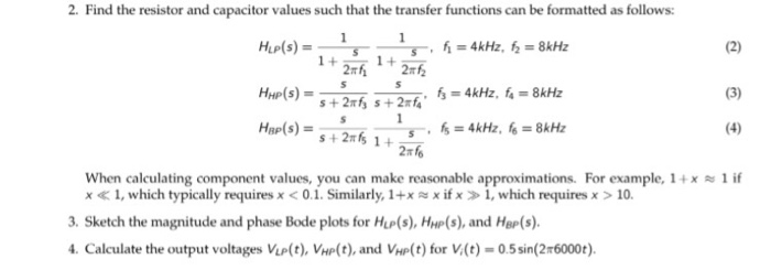 Solved 3 Calculations 1. Derive the transfer functions for | Chegg.com