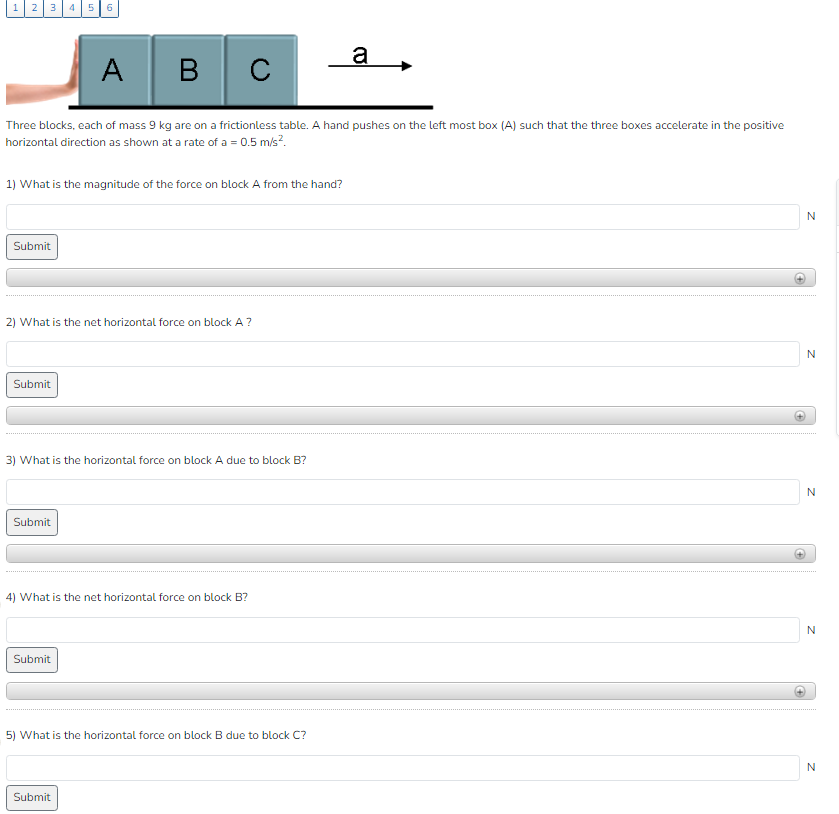 Solved Three blocks, each of mass 9kg ﻿are on a frictionless | Chegg.com