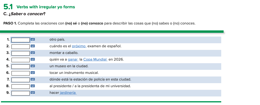 5.1 Verbs with irregular yo forms C. ¿Saber o | Chegg.com