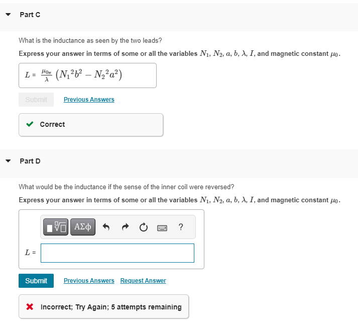Solved A long solenoid with N1 windings and radius b | Chegg.com