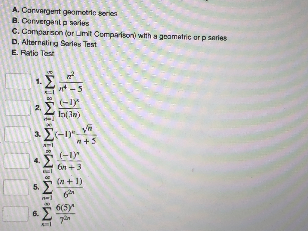 Solved A. Convergent geometric series B. Convergent p series | Chegg.com