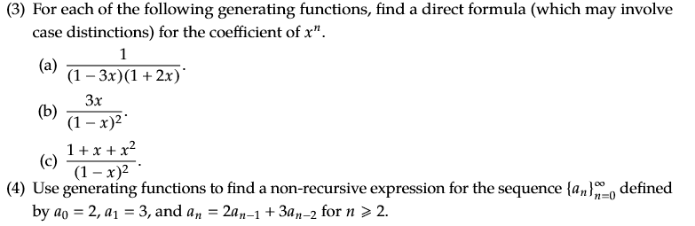 Solved (3) For each of the following generating functions, | Chegg.com