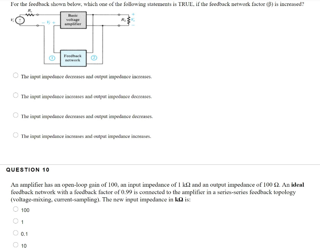 Solved For the feedback shown below, which one of the | Chegg.com