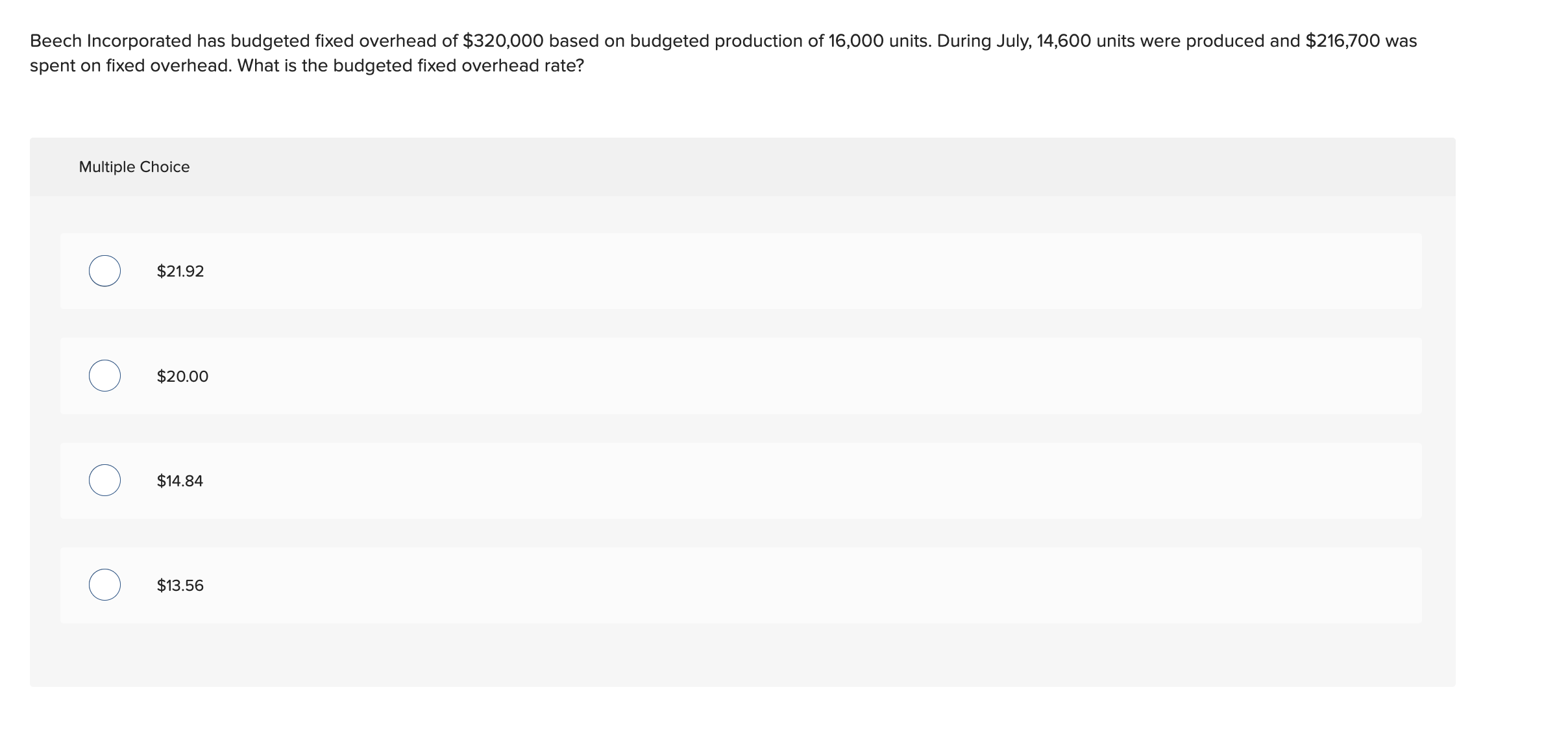 Solved Beech Incorporated has budgeted fixed overhead of | Chegg.com