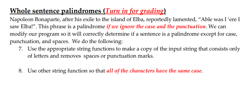 Solved Whole sentence palindromes (Turn in for grading) | Chegg.com