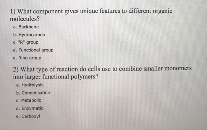 Solved 1) What component gives unique features to different | Chegg.com
