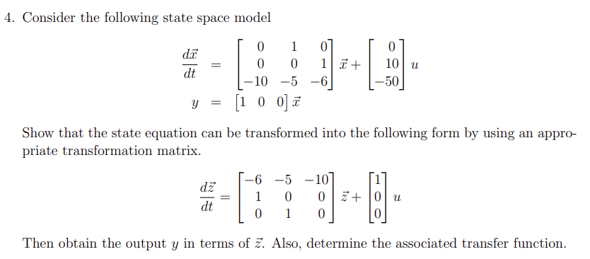 Solved 4. Consider the following state space model | Chegg.com