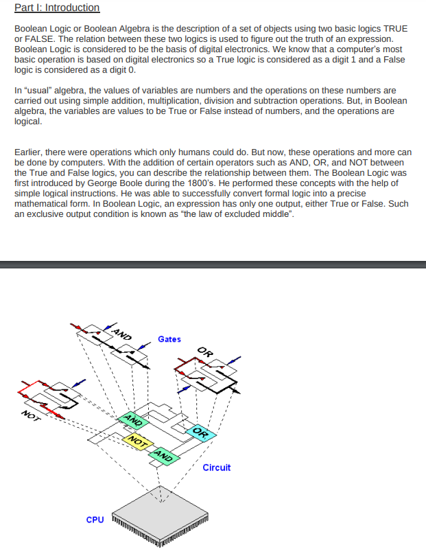 Part I Introduction Boolean Logic Or Boolean Algebra