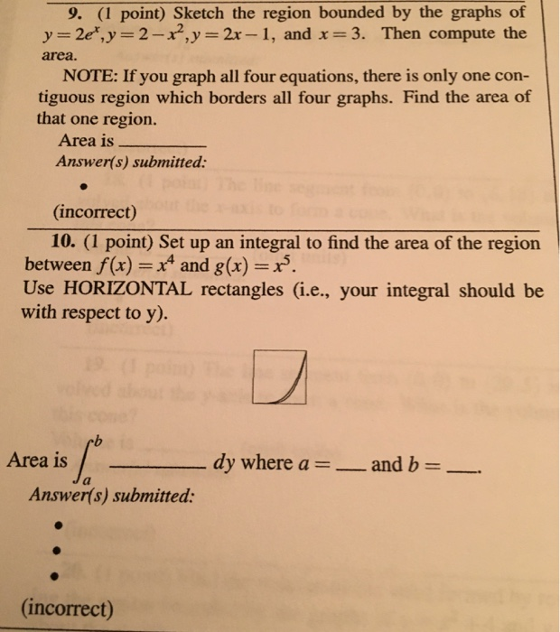 Solved 9. (1 point) Sketch the region bounded by the graphs | Chegg.com