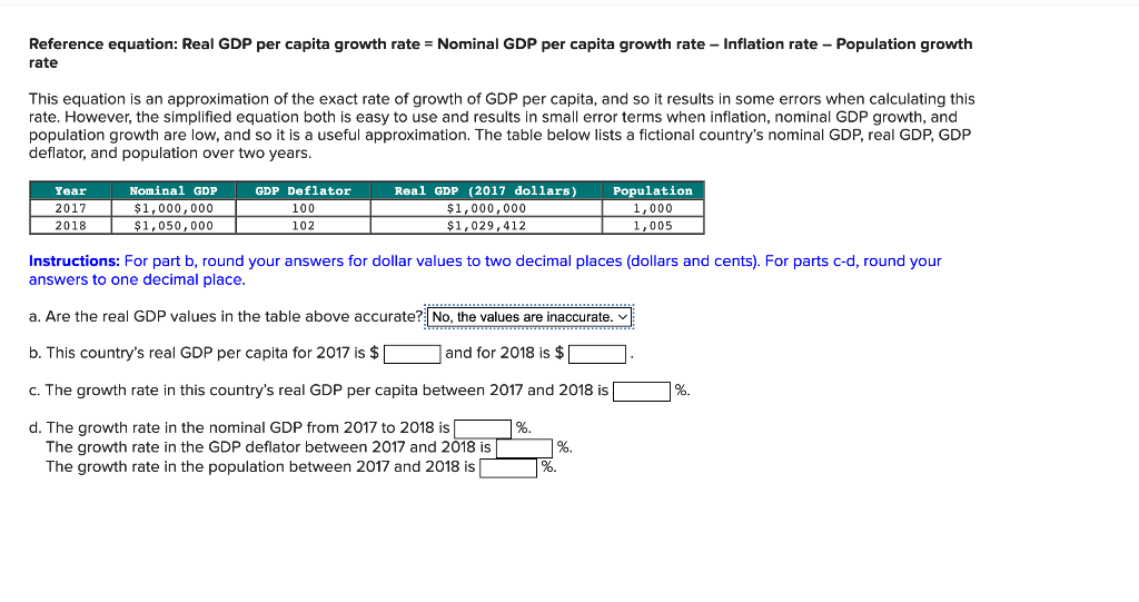 Solved Reference equation: Real GDP per capita growth rate = | Chegg.com