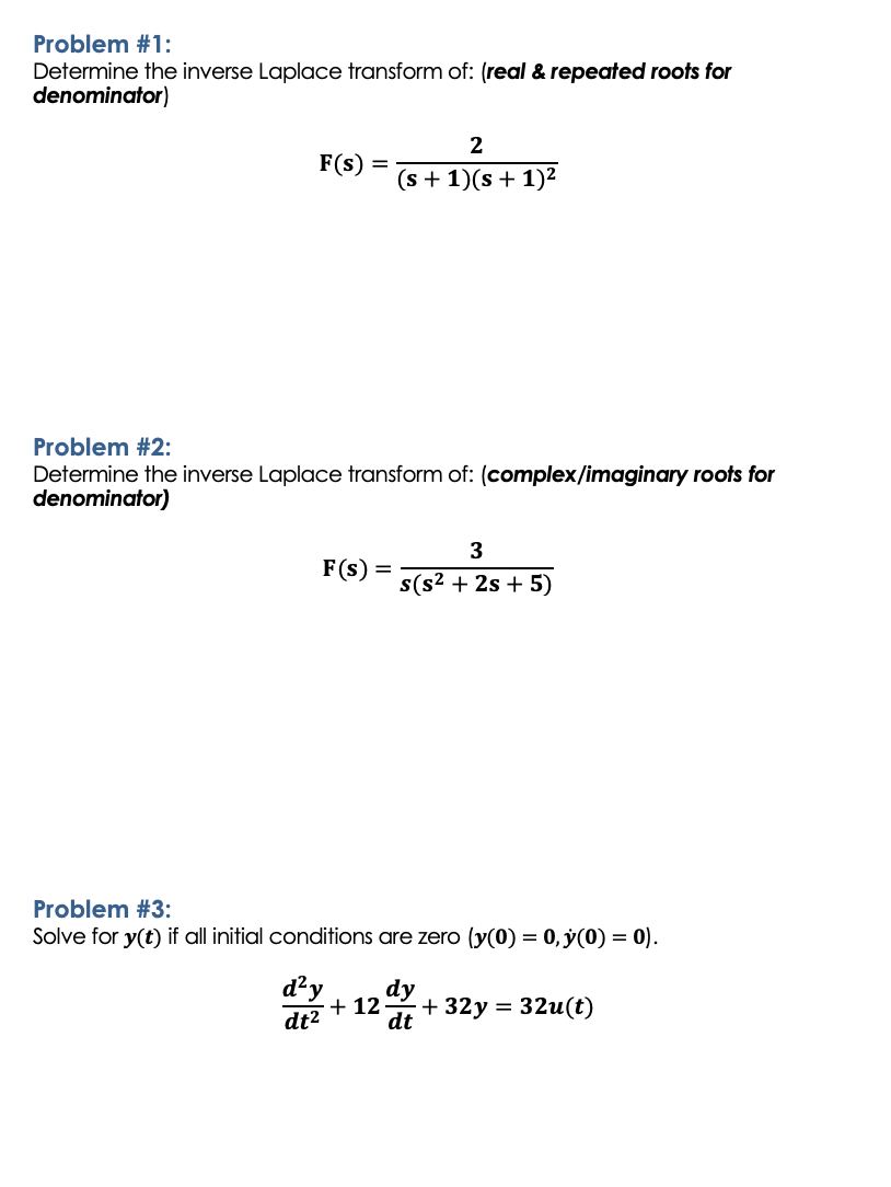 Solved Problem #1: Determine the inverse Laplace transform | Chegg.com