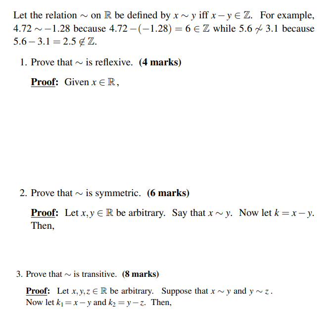Solved Let the relation ∼ on R be defined by x∼y iff x−y∈Z. | Chegg.com