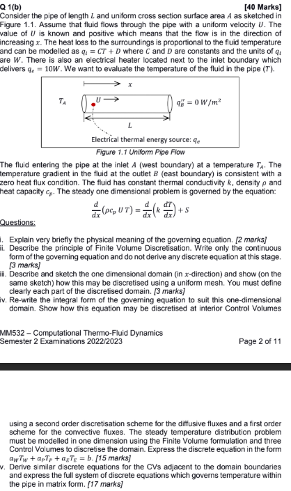 Solved Q 1 (b) [40 ﻿Marks] ﻿Consider the pipe of length \( | Chegg.com