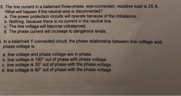 Solved 5. The line current in a balanced three-phase, | Chegg.com