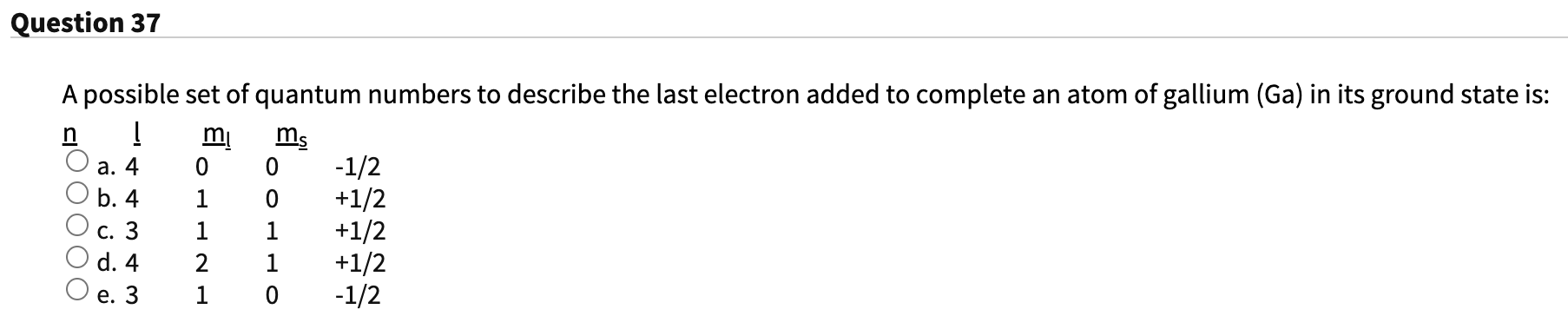Solved A possible set of quantum numbers to describe the | Chegg.com
