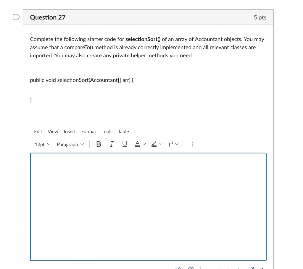 Solved Question 27 5 pts Complete the following starter code | Chegg.com
