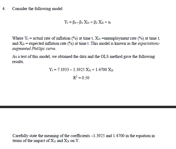 Solved 4. Consider the following model Yt=β0+β1X1t+β2X2t+εt | Chegg.com
