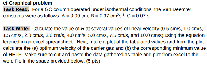 c) Graphical problem Task Read: For a GC column | Chegg.com