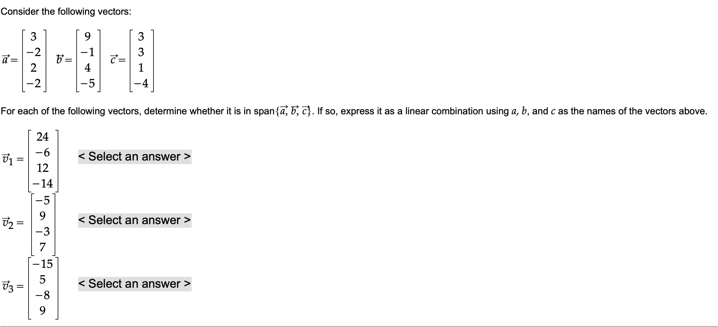 Solved Consider the following vectors: | Chegg.com