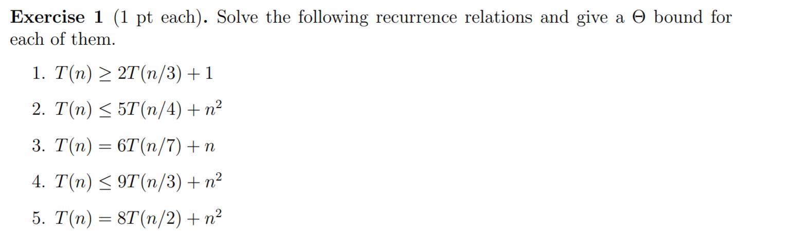 Solved Exercise 1 (1 pt each). Solve the following | Chegg.com