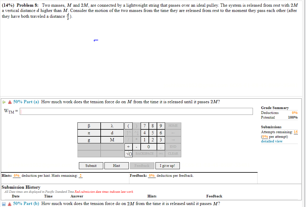 Solved (14\%) Problem 8: Two masses, M and 2M, are connected | Chegg.com