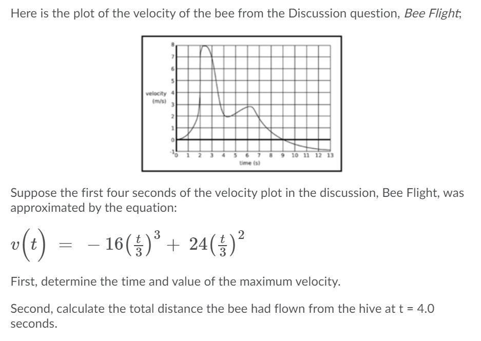 Solved Here is the plot of the velocity of the bee from the | Chegg.com