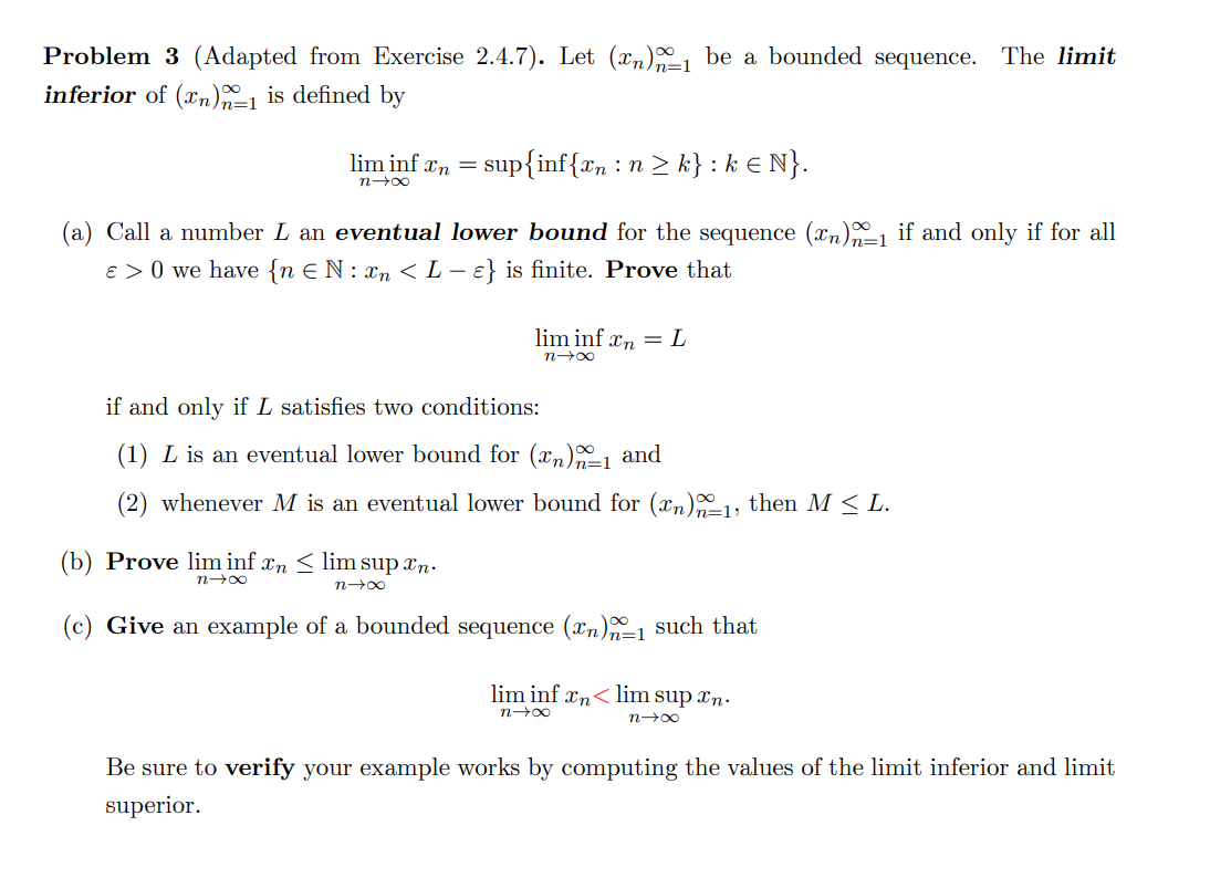 Solved Problem 3 (Adapted from Exercise 2.4.7). Let (In)=1 | Chegg.com