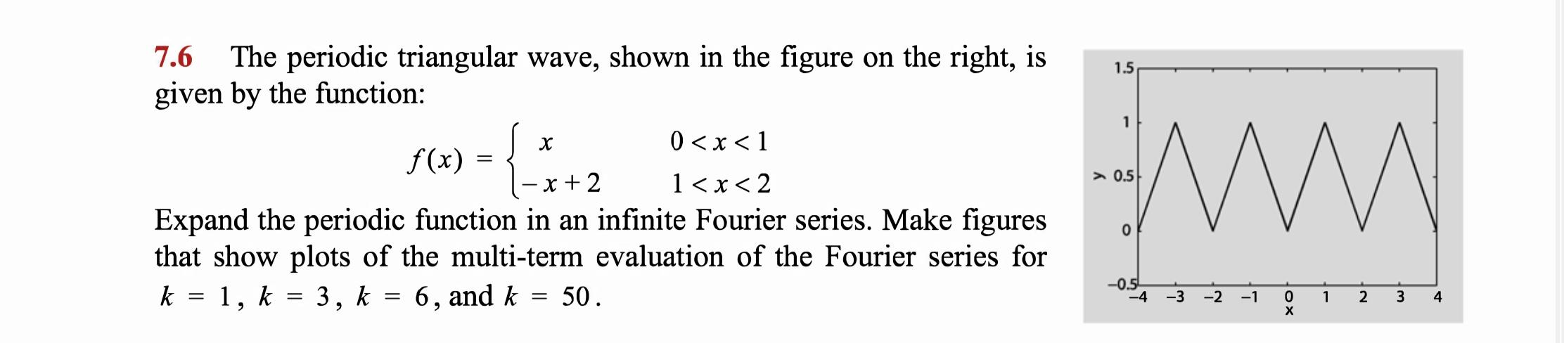 Solved 1.5 1 7.6 The periodic triangular wave, shown in the | Chegg.com