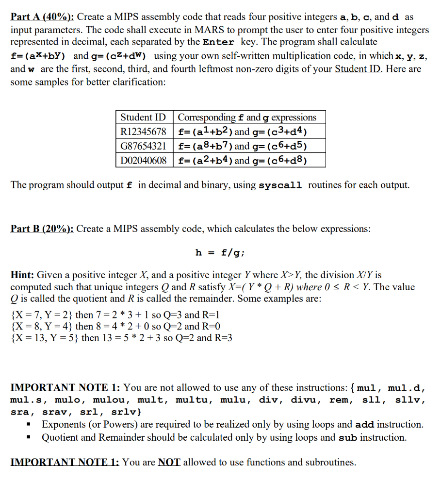 Part A (40%): Create a MIPS assembly code that reads | Chegg.com
