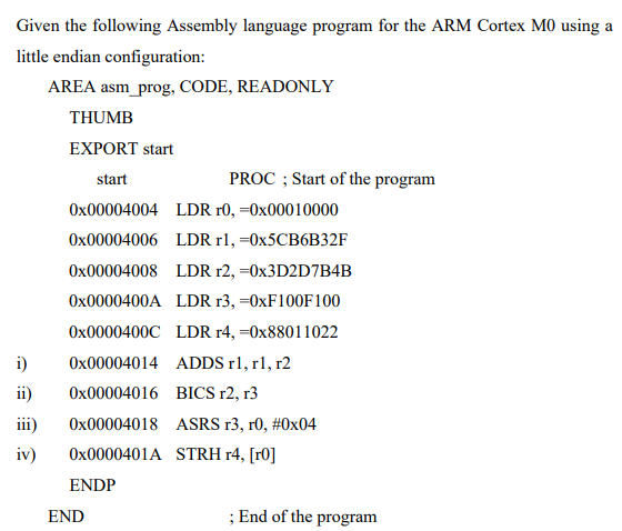 Solved Given the following Assembly language program for the | Chegg.com
