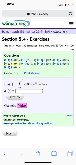 Solved 8:24 wamap.org wamap.org Home > Math 152 - Winter | Chegg.com