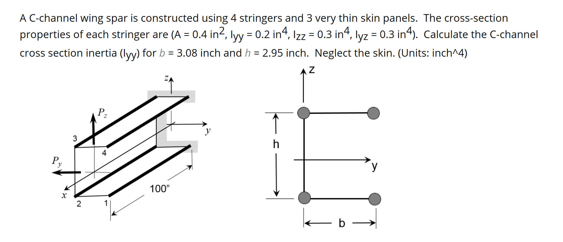 Solved A C-channel wing spar is constructed using 4 | Chegg.com