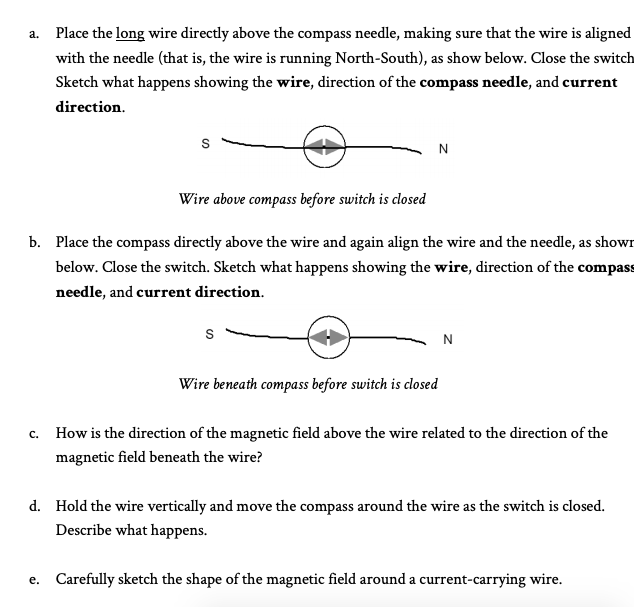 Solved a. Place the long wire directly above the compass | Chegg.com