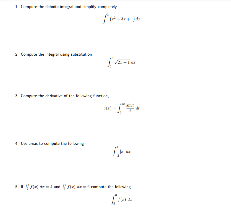 Solved 1. Compute the definite integral and simplify | Chegg.com