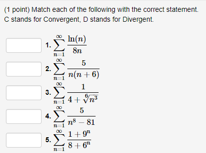 Solved (1 point) Match each of the following with the | Chegg.com