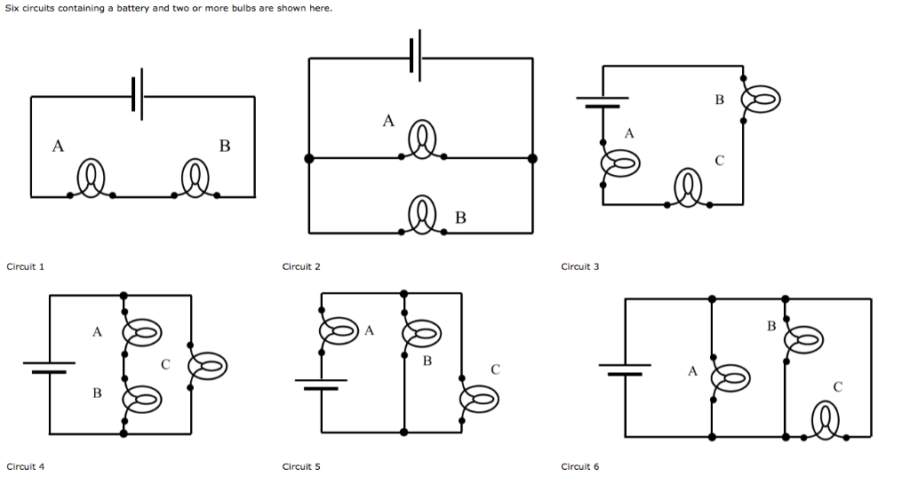 Solved Six circuits containing a battery and two or more | Chegg.com Solved Six circuits containing a battery and two or more | Chegg.com