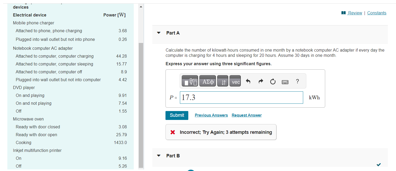 Solved Calculate the number of kilowatt-hours consumed in | Chegg.com